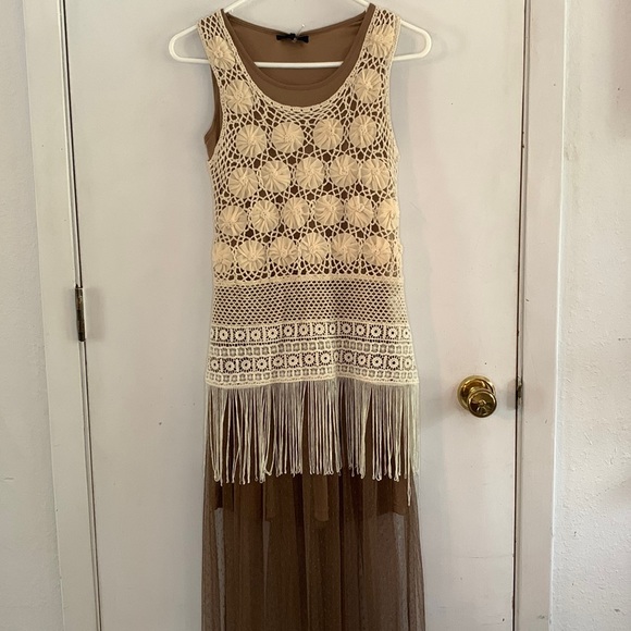 Ryu | Dresses | Ryu Layered Look Maxi With Ivory Crochet Top And Brown ...